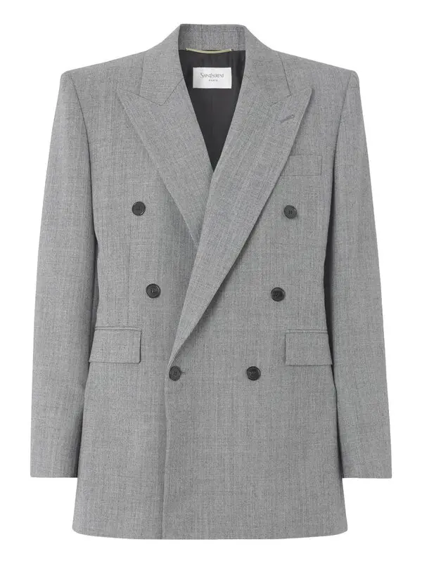 Saint Laurent Double-breasted Wool-twill Blazer - Gray