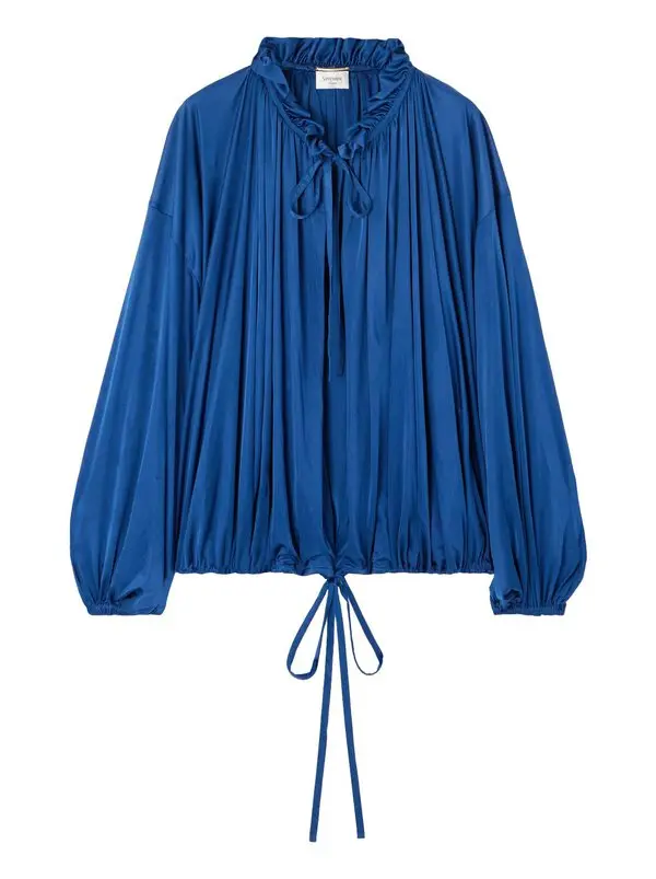 Saint Laurent Ruffled Satin-jersey Blouse - Blue