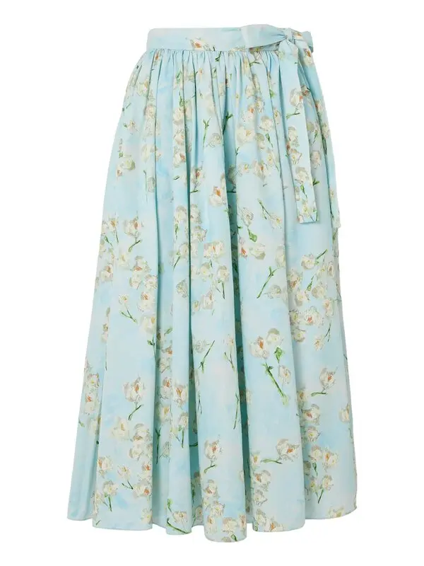 EMILIA WICKSTEAD Evelyna Floral-print Cotton-poplin Midi Wrap Skirt - Blue