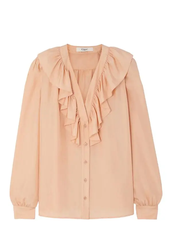 Chloé Ruffled Silk Blouse - Orange