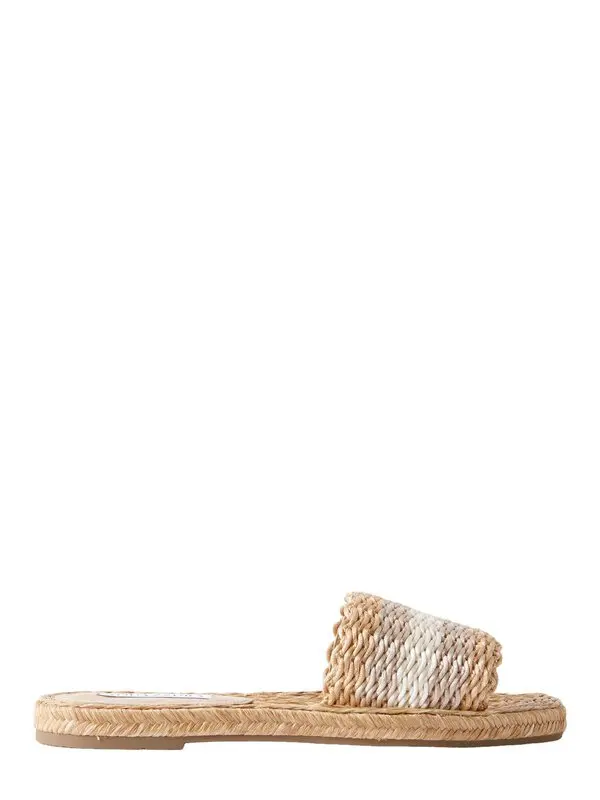 AQUAZZURA Playa Striped Woven Metallic Raffia Sandals - Neutrals