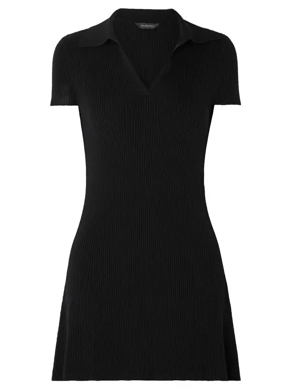 Balenciaga Ribbed Wool-blend Mini Dress - Black