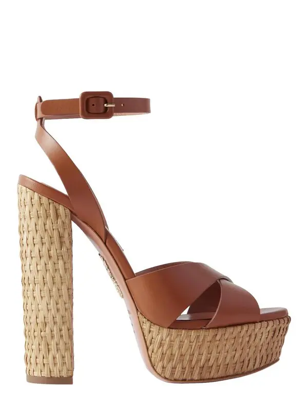 AQUAZZURA Sunseeker Plateau 140 Leather Platform Sandals - Brown