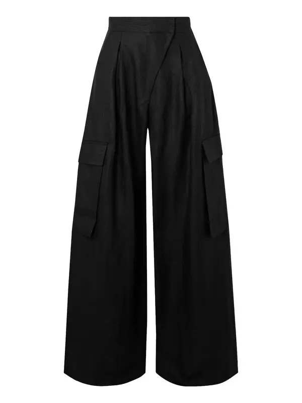 ANDRES OTALORA Pleated Wide-leg Cargo Pants - Black