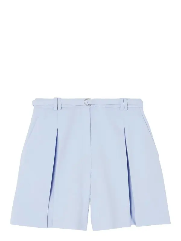 Another Tomorrow Belted Pleated Crepe Shorts - Blue