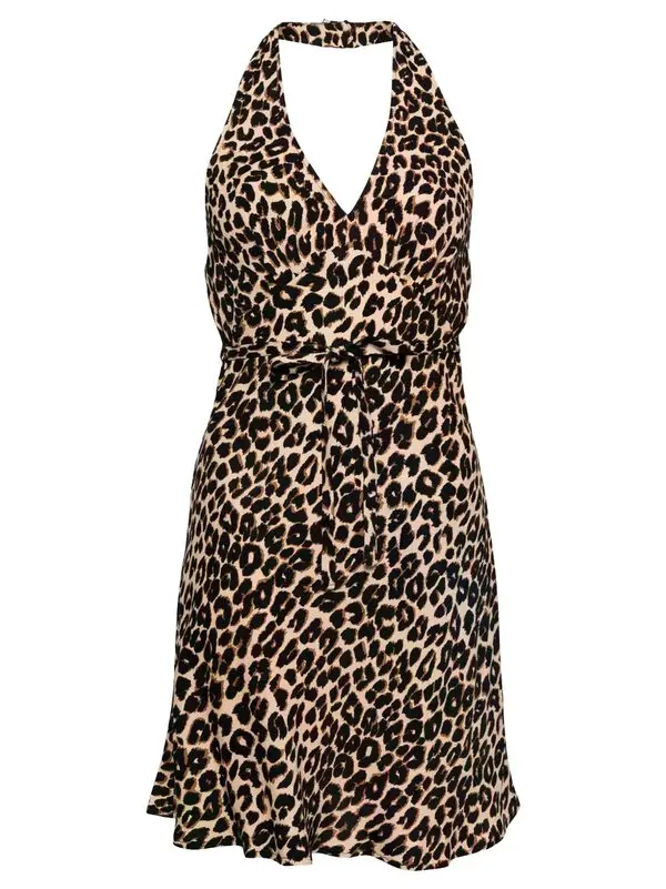 REFORMATION Delanie Leopard Print Halterneck Dress - Neutrals