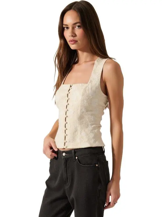 MODENAIRE Floral Jacquard Corset-inspired Top - Cream