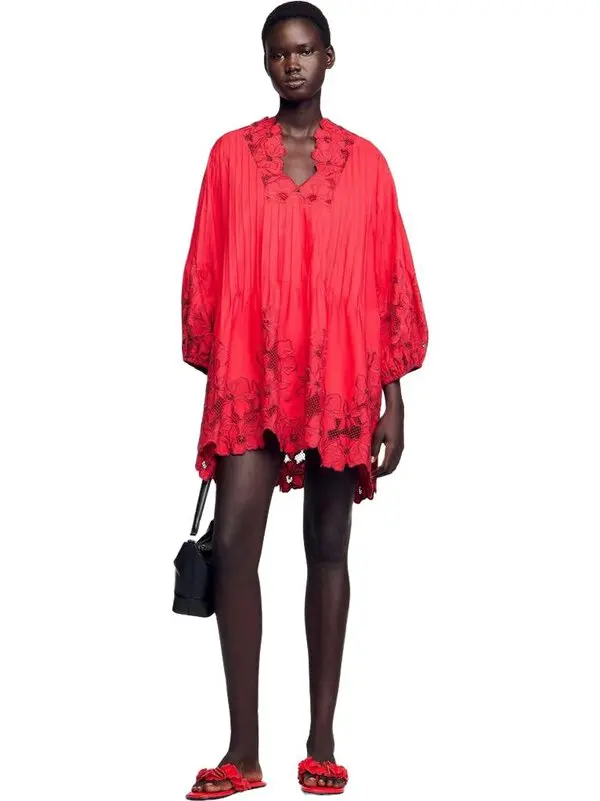 Sandro Mini Dress With Floral Details - Red