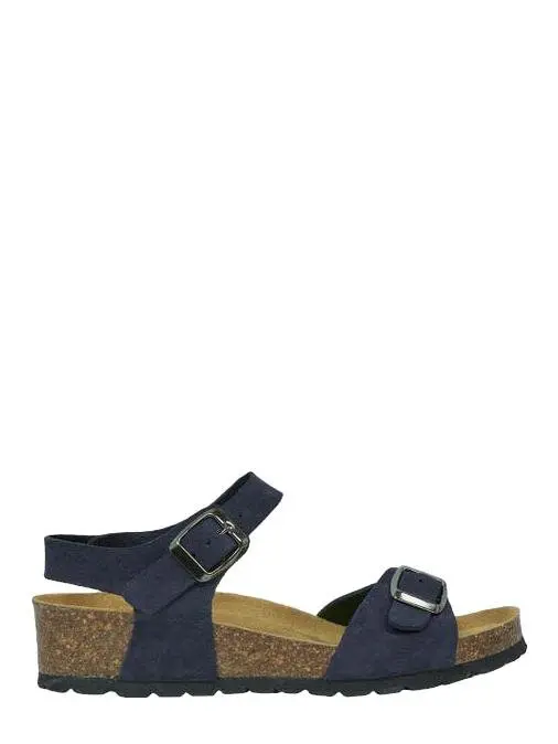 CELTIC & CO. Low Wedge Double Buckle Sandal - Dark Navy
