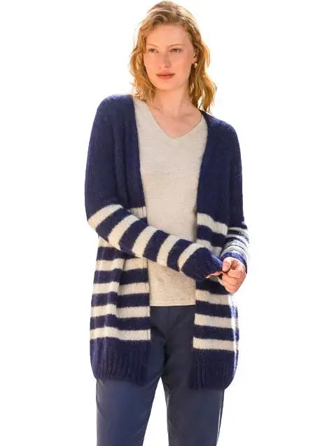 CELTIC & CO. Longline Edge To Edge Cardigan - Navy / Oatmeal