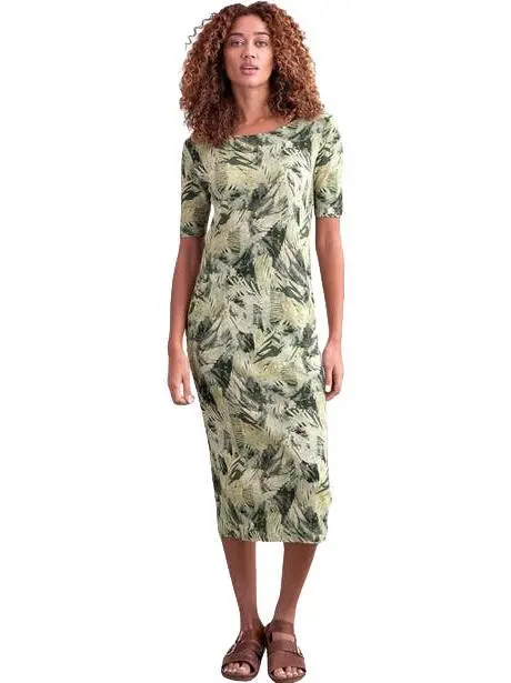 CELTIC & CO. Linen Blend Button Back Midi Dress - Leaf Print