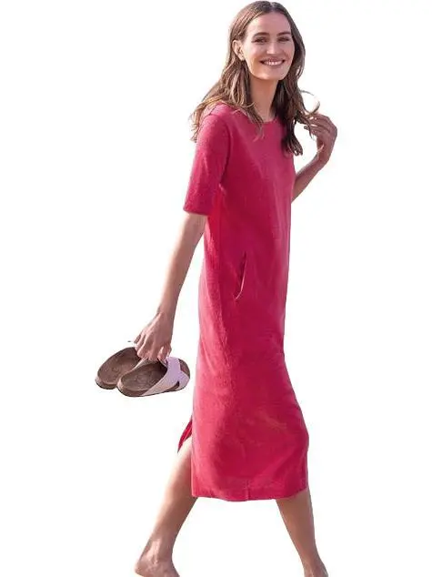 CELTIC & CO. Linen Blend Button Back Midi Dress - Raspberry