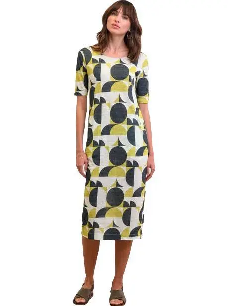 CELTIC & CO. Linen Blend Button Back Midi Dress - Slate / Fennel Geo