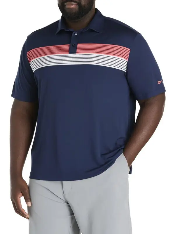 REEBOK Big & Tall Colorblocked Striped Polo Shirt - Sunset Coral