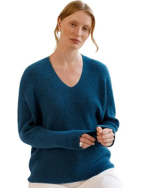 CELTIC & CO. Geelong Cocoon V-neck Sweater - Icelandic Blue