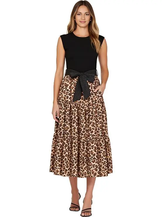 MODENAIRE Sleeveless Leopard Print Midi Dress - Leopard Print / Black