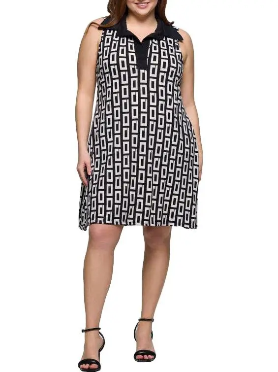 24SEVEN COMFORT APPAREL Sleeveless Shift Dress - Black Multi