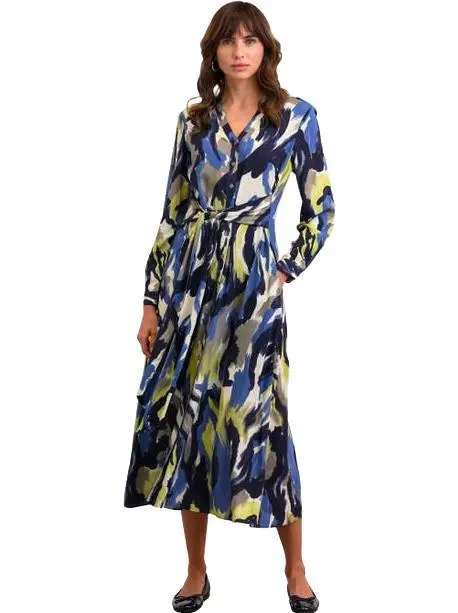 CELTIC & CO. Tie Front Midi Dress - Abstract Brushstroke