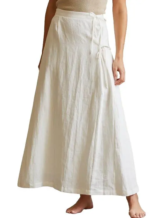 CRESCENT Faux Wrap Linen Maxi Skirt - White
