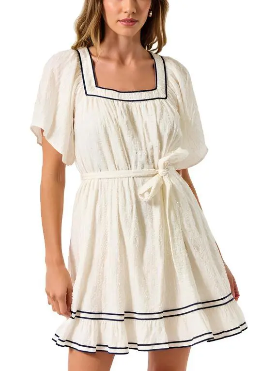 MODENAIRE Mini Dress With Contrast Trim - Ivory