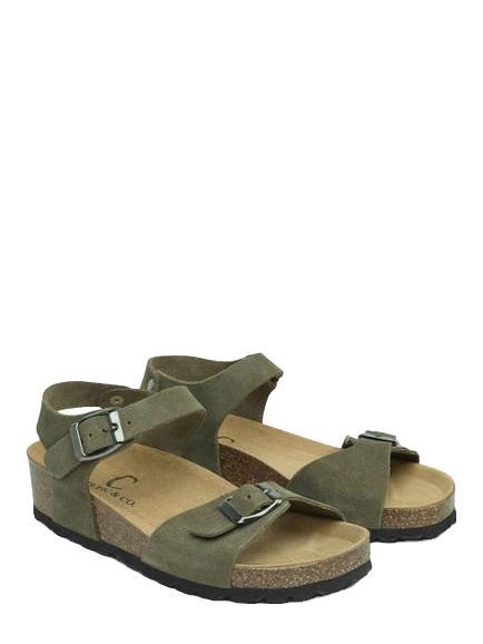 CELTIC & CO. Low Wedge Double Buckle Sandals - Olive