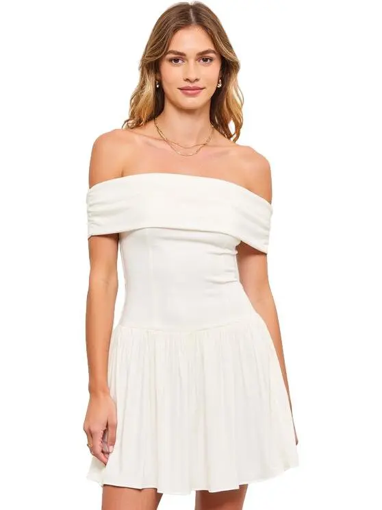 MODENAIRE Off-shoulder Mini Dress With Flowy Skirt - White