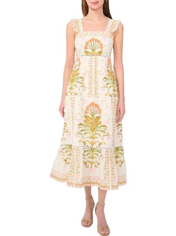 CECE DUPRAZ Print Pintuck Sleeveless Midi Dress - New Ivory