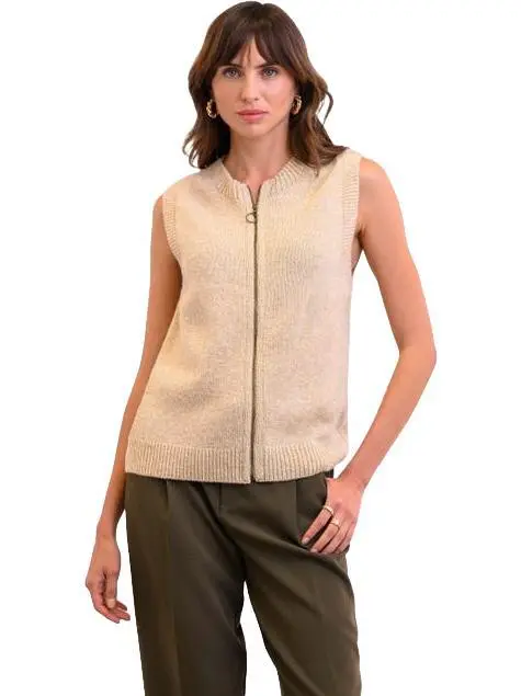 CELTIC & CO. Wool Zip-up Cardigan Vest - Oatmeal