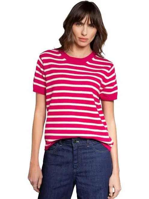 CELTIC & CO. Striped Knitted Crew Neck Tee - Raspberry