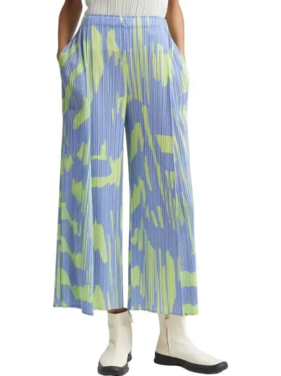 Issey Miyake Refraction Print Pleated Wide Leg Pants - Light Blue