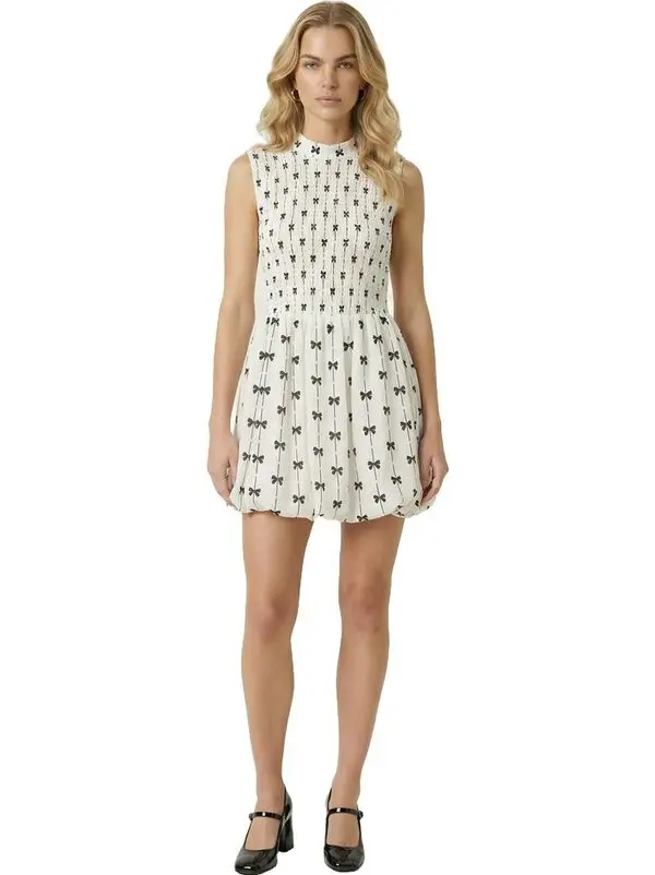 MODENAIRE Sleeveless Mini Dress With Bow Embroidery - White / Black