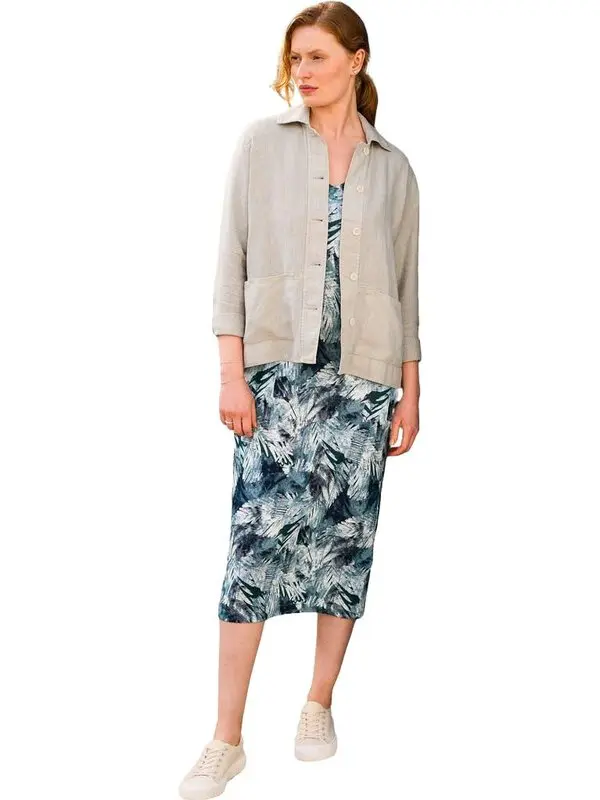CELTIC & CO. Linen Blend V-neck Midi Dress - Navy Leaf