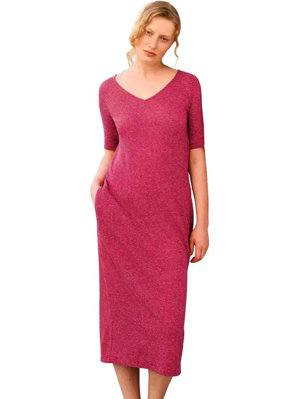 CELTIC & CO. Linen Blend V-neck Midi Dress - Raspberry Micro