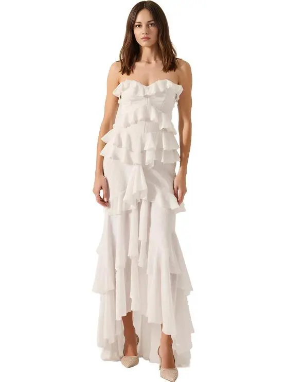MODENAIRE Strapless Tiered Ruffle Maxi Dress - Ivory