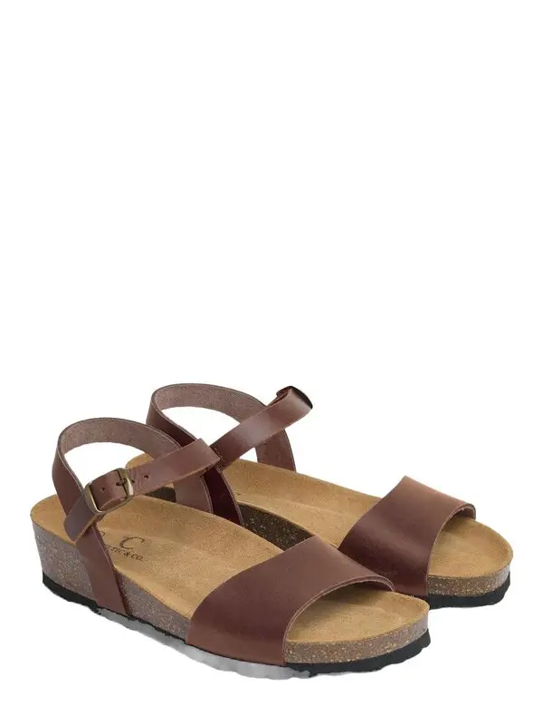 CELTIC & CO. Low Wedge Ankle Strap Sandals - Rust