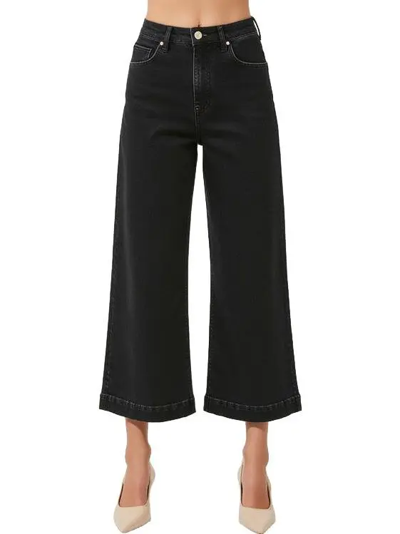 MODENAIRE High-waist Wide-leg Cropped Jeans - Black