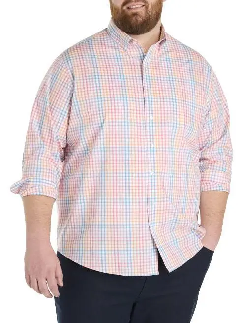 OAK HILL BY DXL Big & Tall Plaid Tech Sport Shirt - Pink Multi
