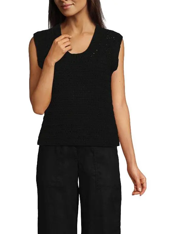 LANDS' END Blend Texture U-neck Vest Sweater - Black