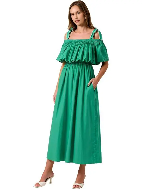 MODENAIRE Off-shoulder Ruffle Midi Dress - Green