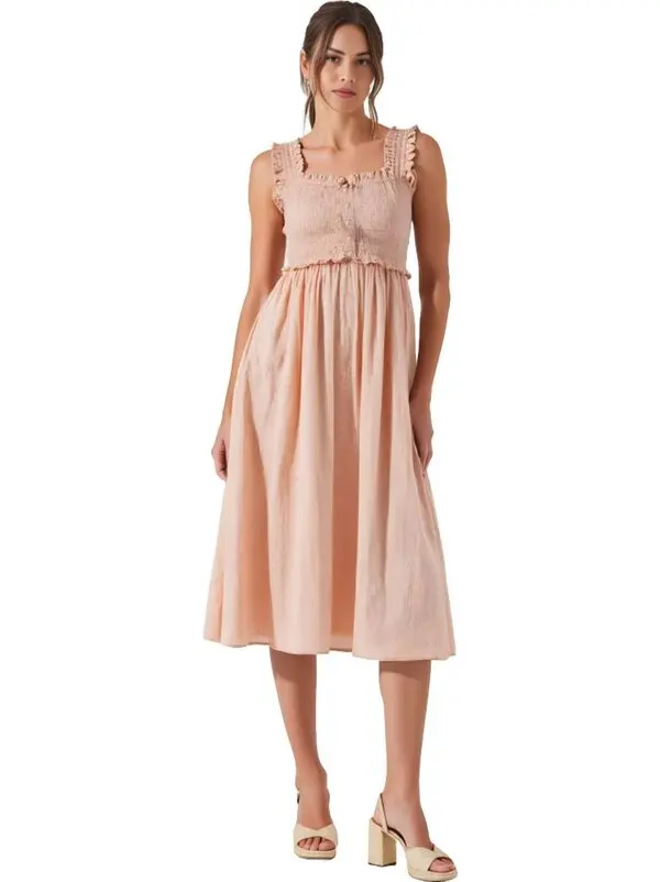 MODENAIRE Smocked Button-front Midi Dress - Light Pink