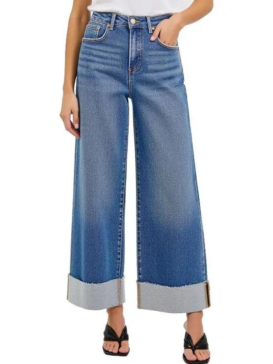 MODENAIRE Wide-leg Jeans With Cuffed Raw Hem - Faded Blue