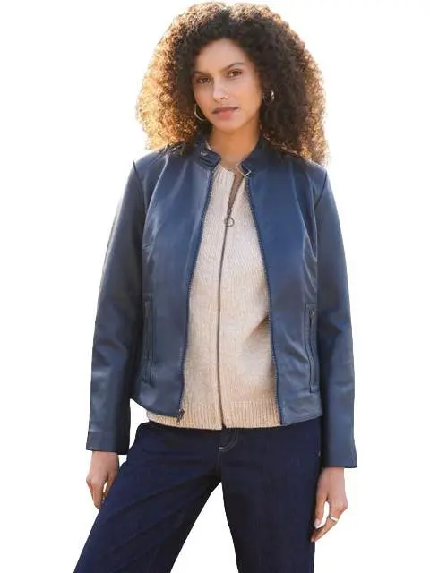 CELTIC & CO. Stand Collar Biker Jacket - Indigo