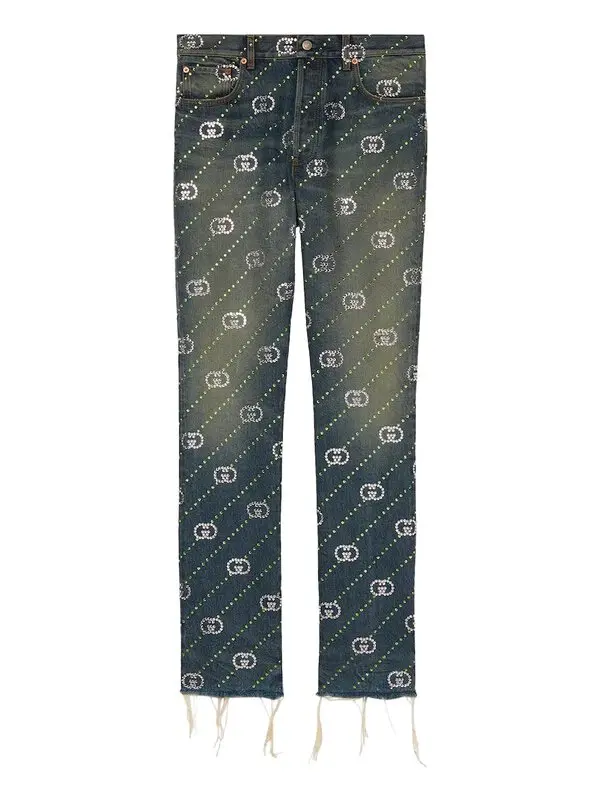 Gucci Crystal Interlocking G Denim Pant - Blue