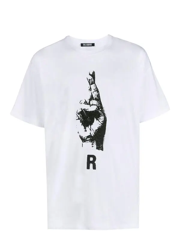 Raf Simons Oversized T-shirt With Hand Sign Print - White