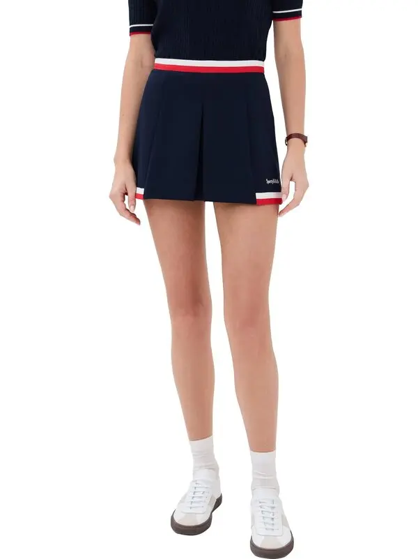 SPORTY & RICH Serif Logo Mila Pleated Skirt - Navy White/bright Red