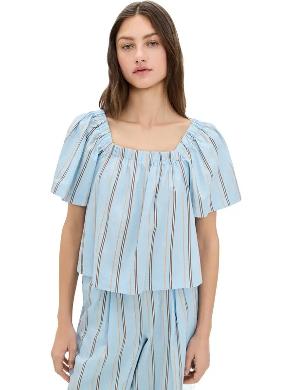 Stateside Column Stripe Poplin Swing Top - Blue Multi Stripe