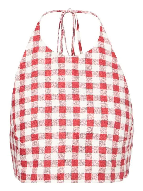 Asceno Marseille Gingham Linen Crop Top - Red