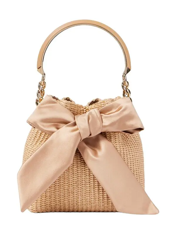 JIMMY CHOO Bon Bon Raffia Bucket Bag - Beige