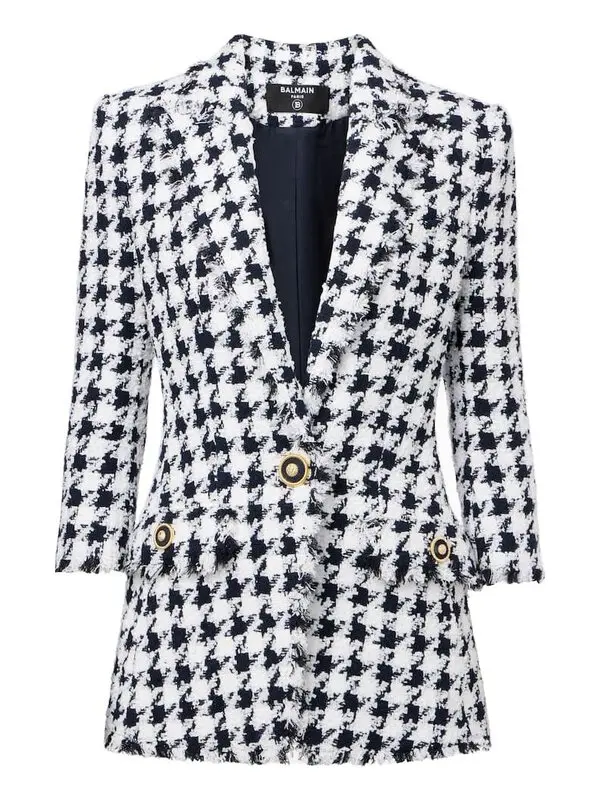 Balmain Houndstooth Tweed Blazer - Black
