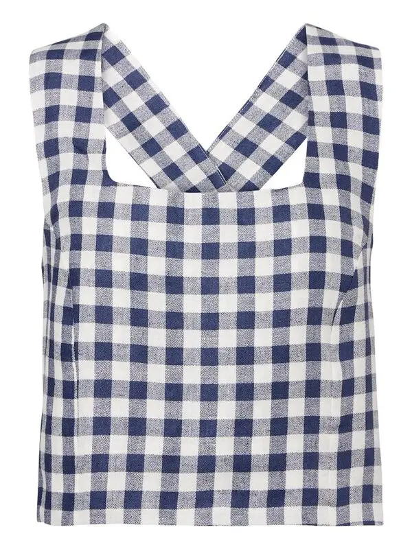 Asceno Cozumel Gingham Linen Crop Top - Blue
